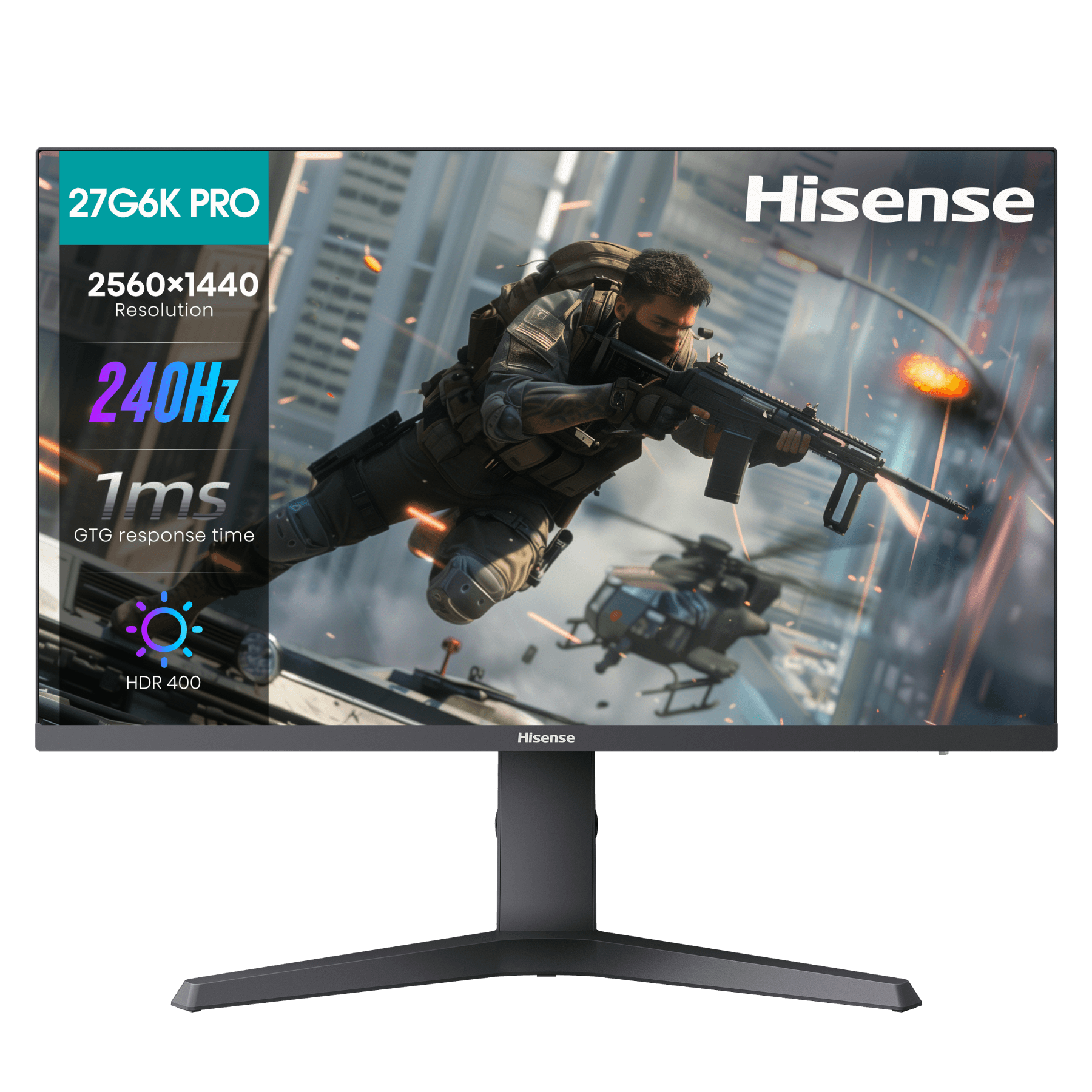 Монитор 27" Hisense 27G6K-PRO IPS 2560x1440, 240 Гц, 1 мс, 16:9, 400 кд/м2, 2хHDMI, 1хDP, черный