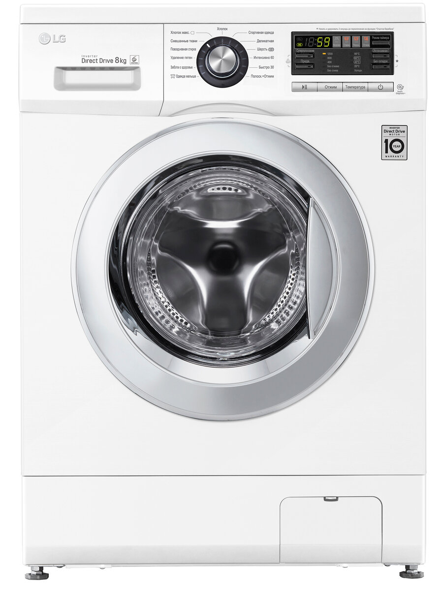 Стиральная машина LG F1096TD3, 8 кг, 1000 оборотов, 13 программ+5 дополнительных режимов, белый