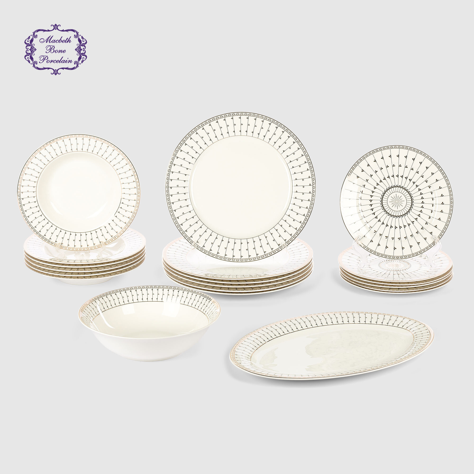 Набор посуды столовый на 6 персон Macbeth bone porcelain Liana 20 предметов