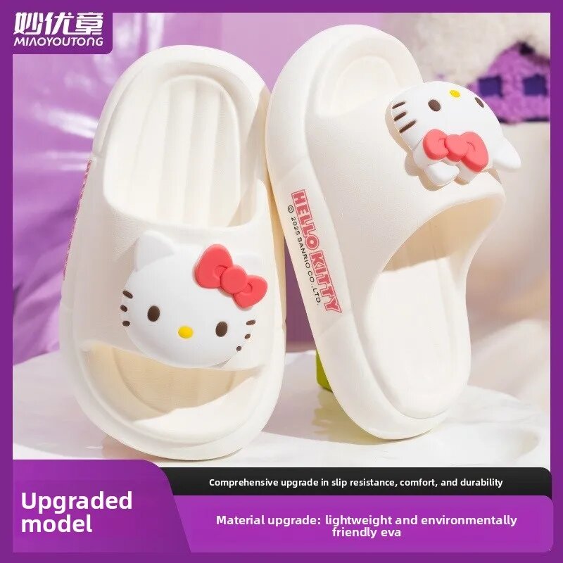 MINISO Летние милые тапочки для девочек Kuromi 2026 года, Hello Kitty, аниме Sanrio, мультяшная собачка с корицей, нескользящая обувь, Размер обуви: 24-25
