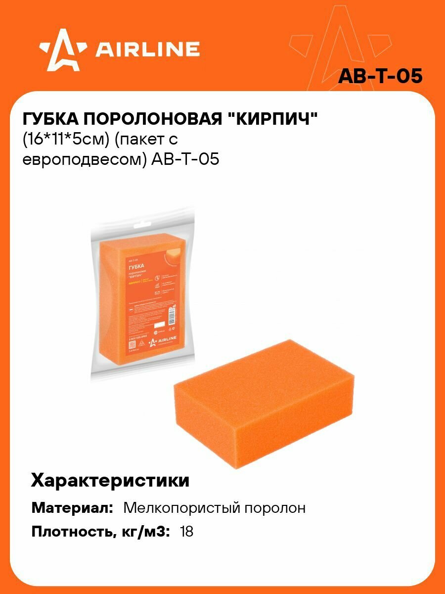 Губка 5 шт для мытья поролоновая 16*11*5см Кирпич, автомобильная, пакет с европодвесом AIRLINE AB-T-05