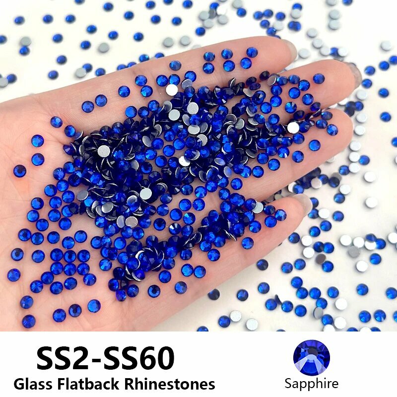 Стразы для дизайна ногтей Bobohoo SS2-SS60 прозрачные, белые, Синий, SS30 (288PCS), Sapphire