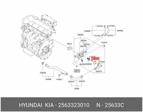 Прокладка термостата Hyundai / Kia (Mobis) 2563323010