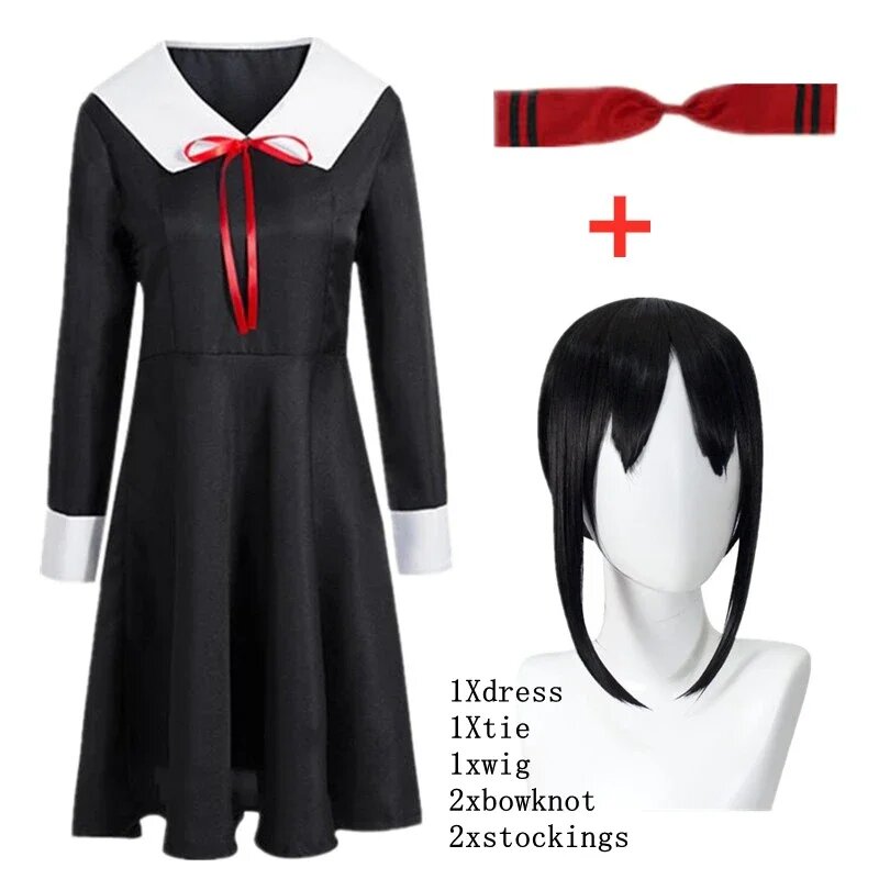 Костюмы для косплея Kaguya-Sama: Love Is War Shinomiya Kaguya и Fujiwara Черный, L, 1dress and 1wig
