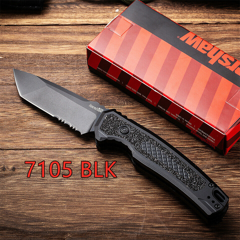 Складной нож Kershaw 7105 BLK Launch 16 EDC с зубчатым клинком танто из стали 9CR18, рукоятью из алюминиевого сплава и пружинным механизмом автоматического открывания.