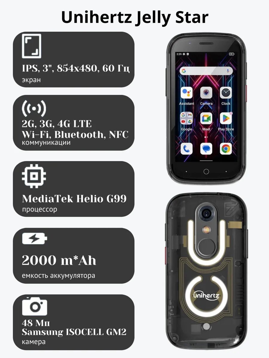Смартфон Unihertz Jelly Star 8 ГБ / 256 ГБ Черный Ростест (EAC)