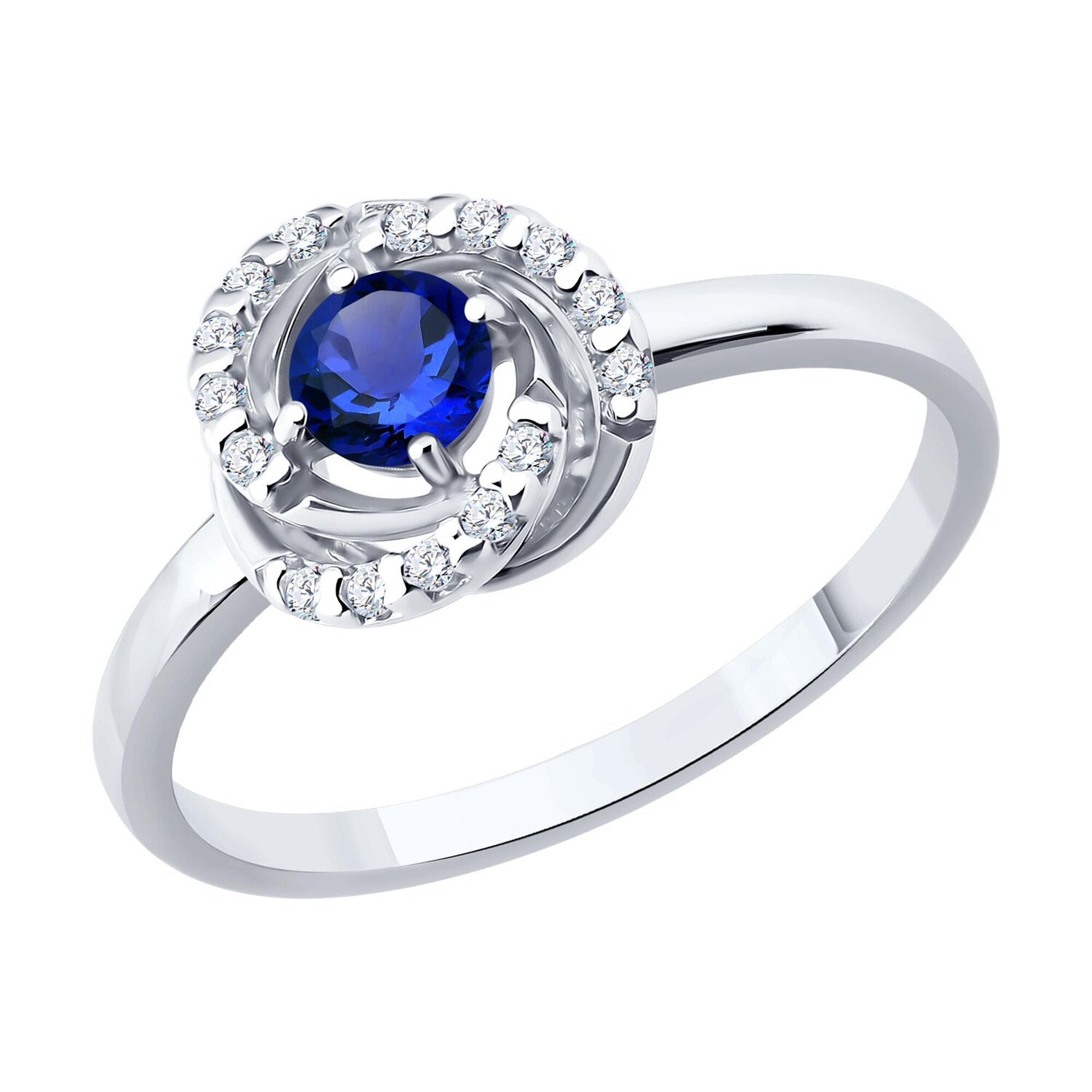 Кольцо Diamant online, серебро, 925 проба, родирование, фианит, сапфир