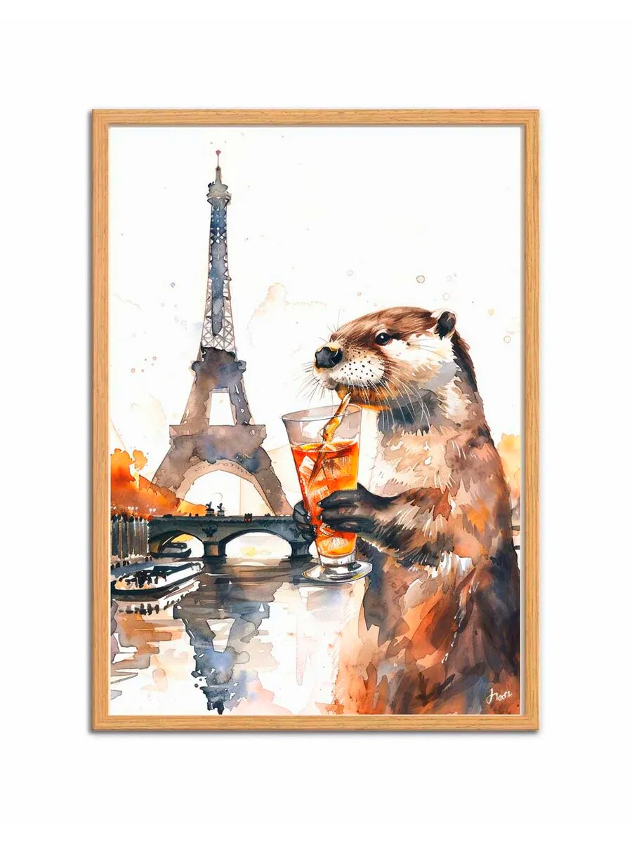 Животное-выдра пьет виски 5, Плакат 30x42см