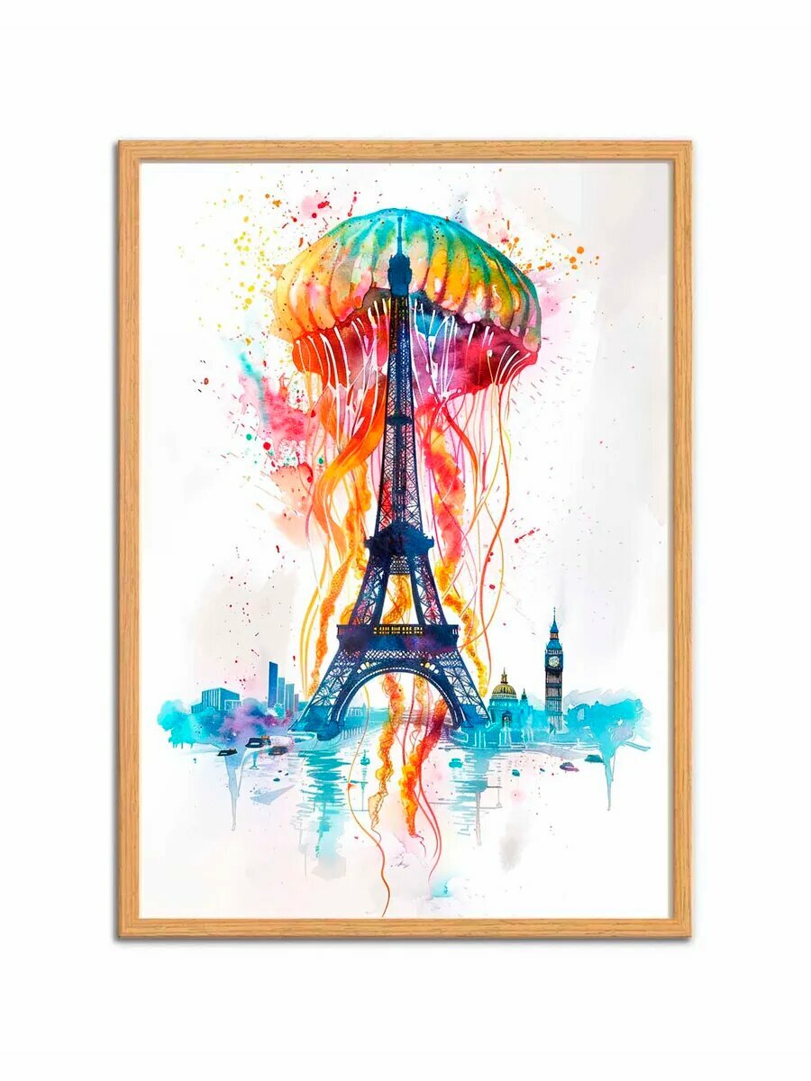 Животное-медуза Пьет вино 5, Плакат 30x42см