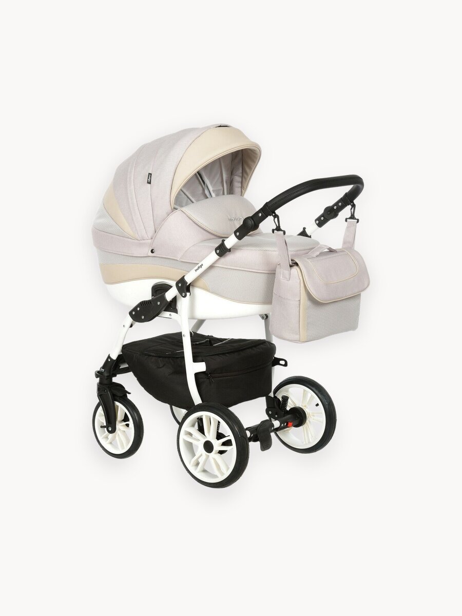Коляска-люлька универсальная 2 в 1 Indigo Indigo прогулочная всесезонная с большими колесами, (01) бежевый