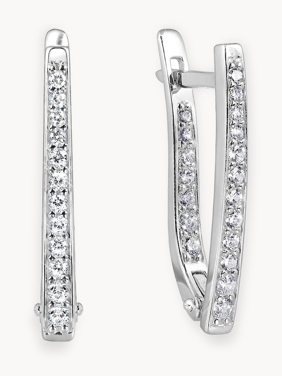 Серьги двусторонние, серебро, 925 проба, родирование, фианит