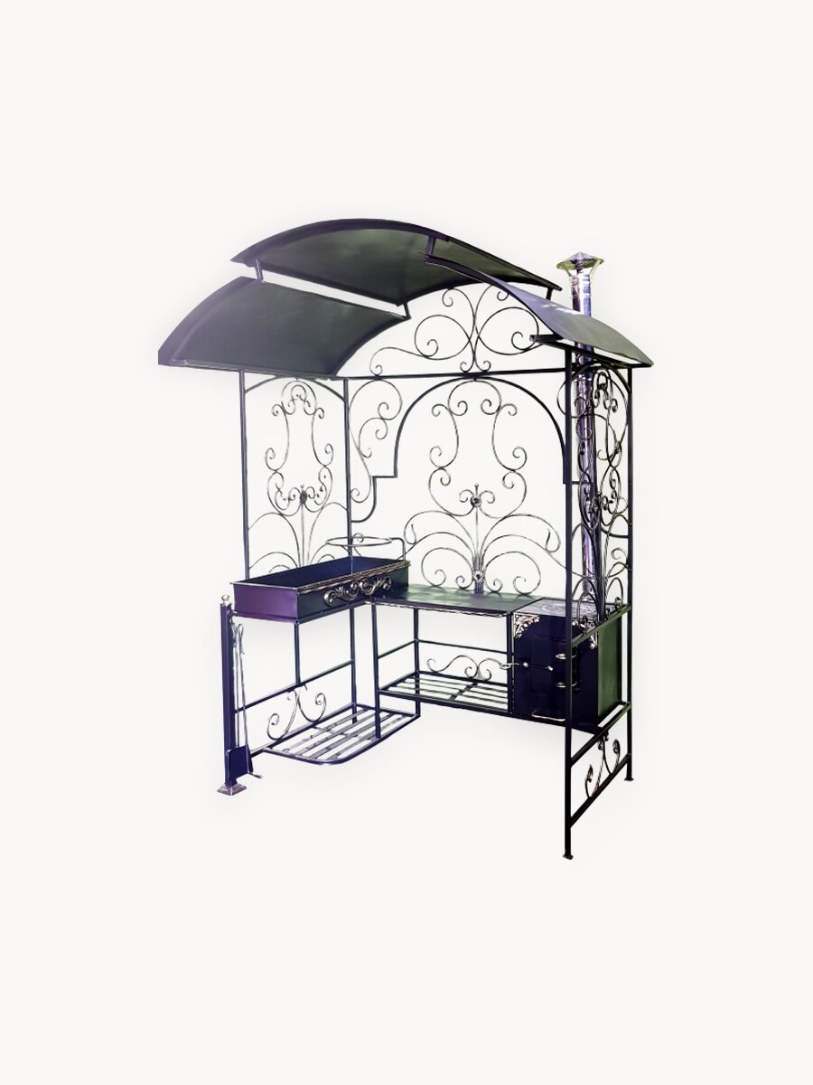 Мангал "Элит-Б", стационарный, с печкой и дымоходом, 180 см x 125 см x 235 см