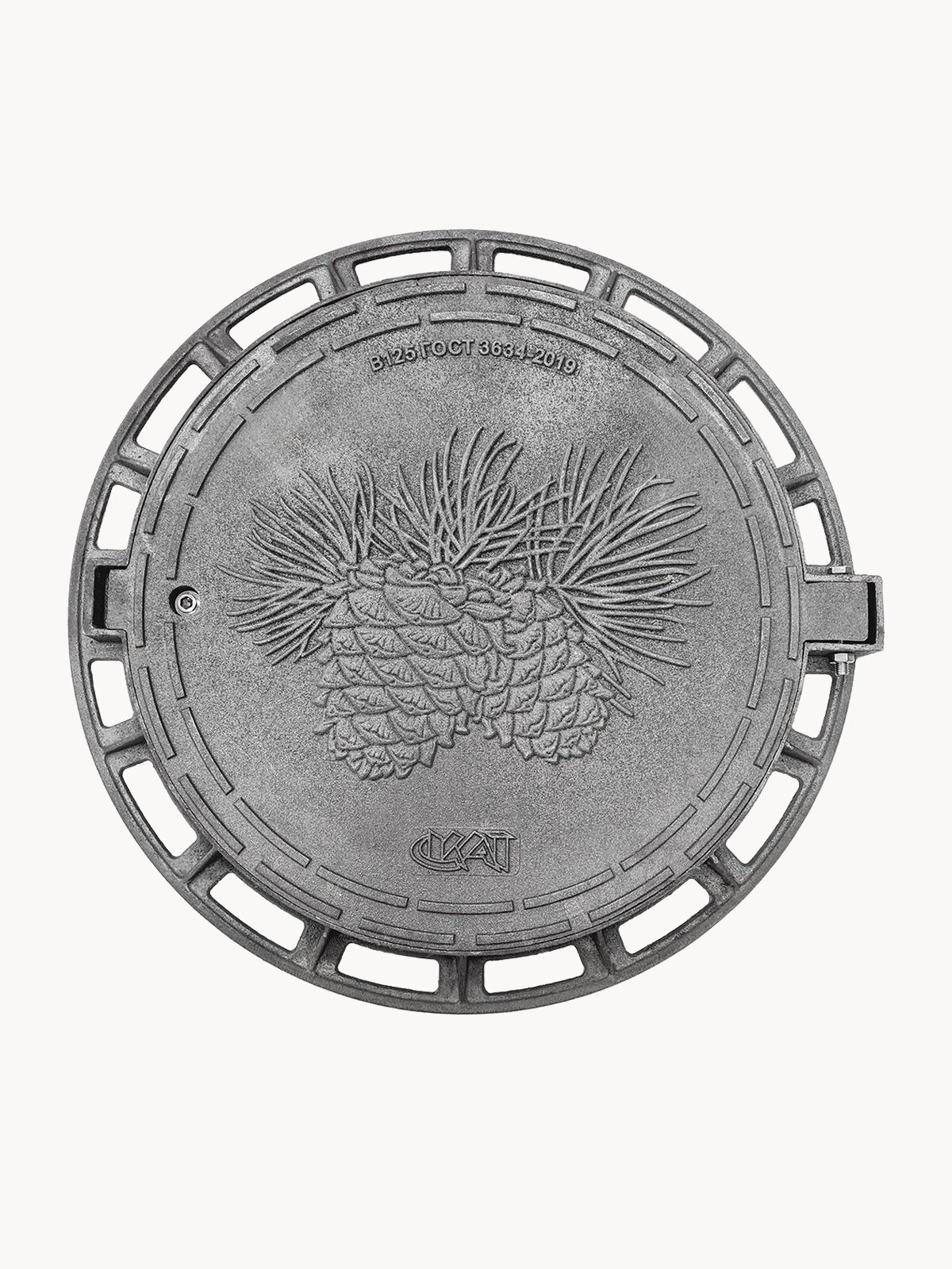 Люк канализационный средний С(125), чугун ВЧШГ, с шарниром и замком, нагрузка до 12.5 тонн, скат