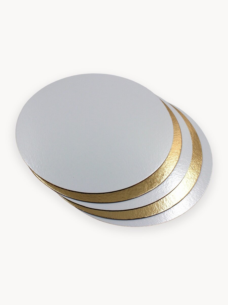 Подложка d 28см, h 1.5мм, 5шт, золото/белый жемчуг, двусторонняя для торта, пирожных, десертов / кондитерская круглая, усиленная крепкая 28 см