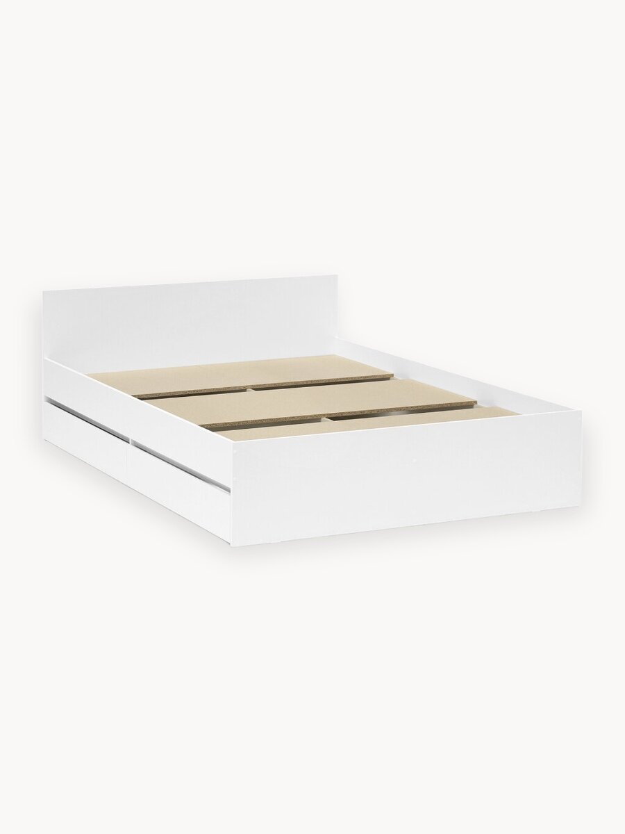 Кровать двуспальная с ящиками Нонтон Скайвуд 140*200 см, белый текстурный