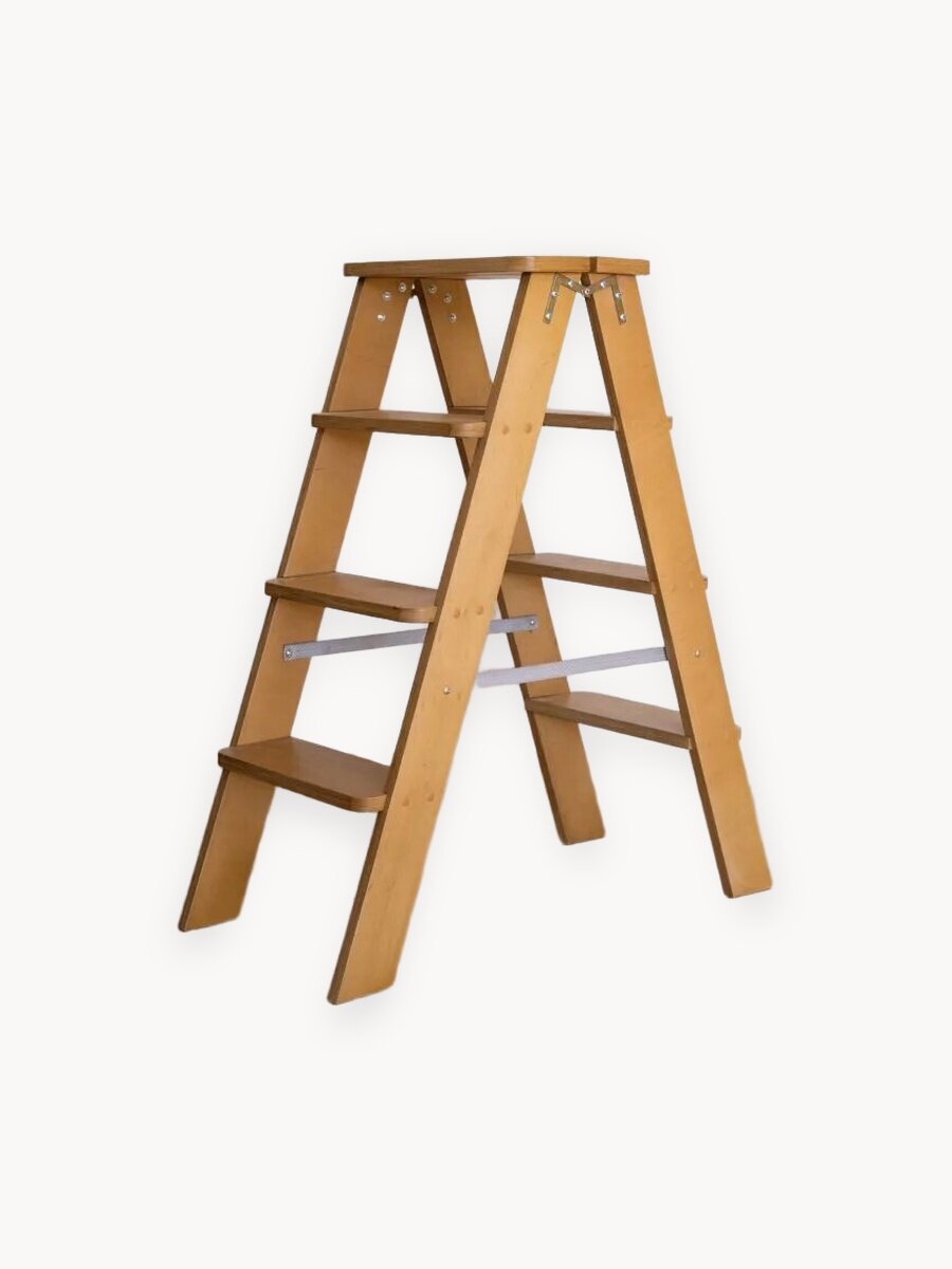 Лестница стремянка деревянная 4 ступени складная двухсторонняя для дома, кухни, дачи, сада, гаража, цвет "ольха"