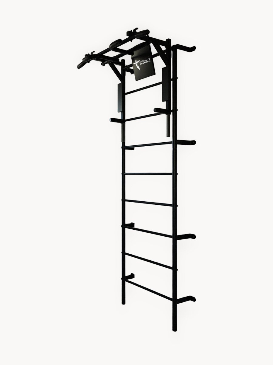 Турник-брусья 3 в 1 центрл спорт со шведской стенкой чёрный с черными ручками