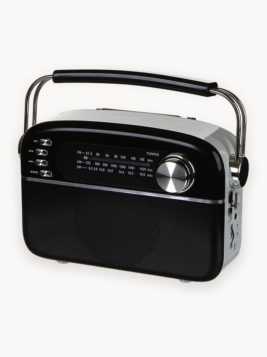 Радиоприёмник переносной/Акустическая система SVEN АС SRP-505, черный (3 Вт, Bluetooth, FM/AM/SW, USB, microSD, AUX, встроенный аккумулятор)