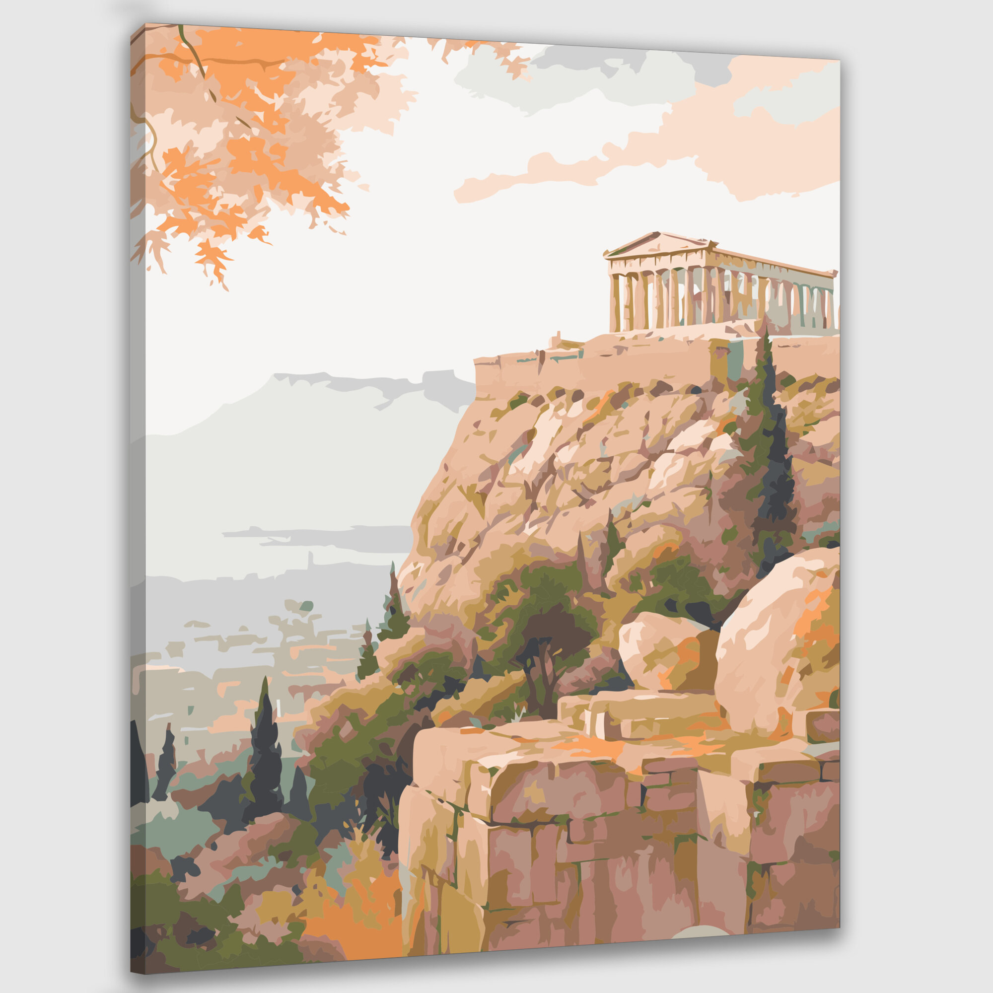 Картина по номерам 40x50 см, акварельная картина, Акрополь, сумерки, пастельные тона, древние руины, разноцветное небо