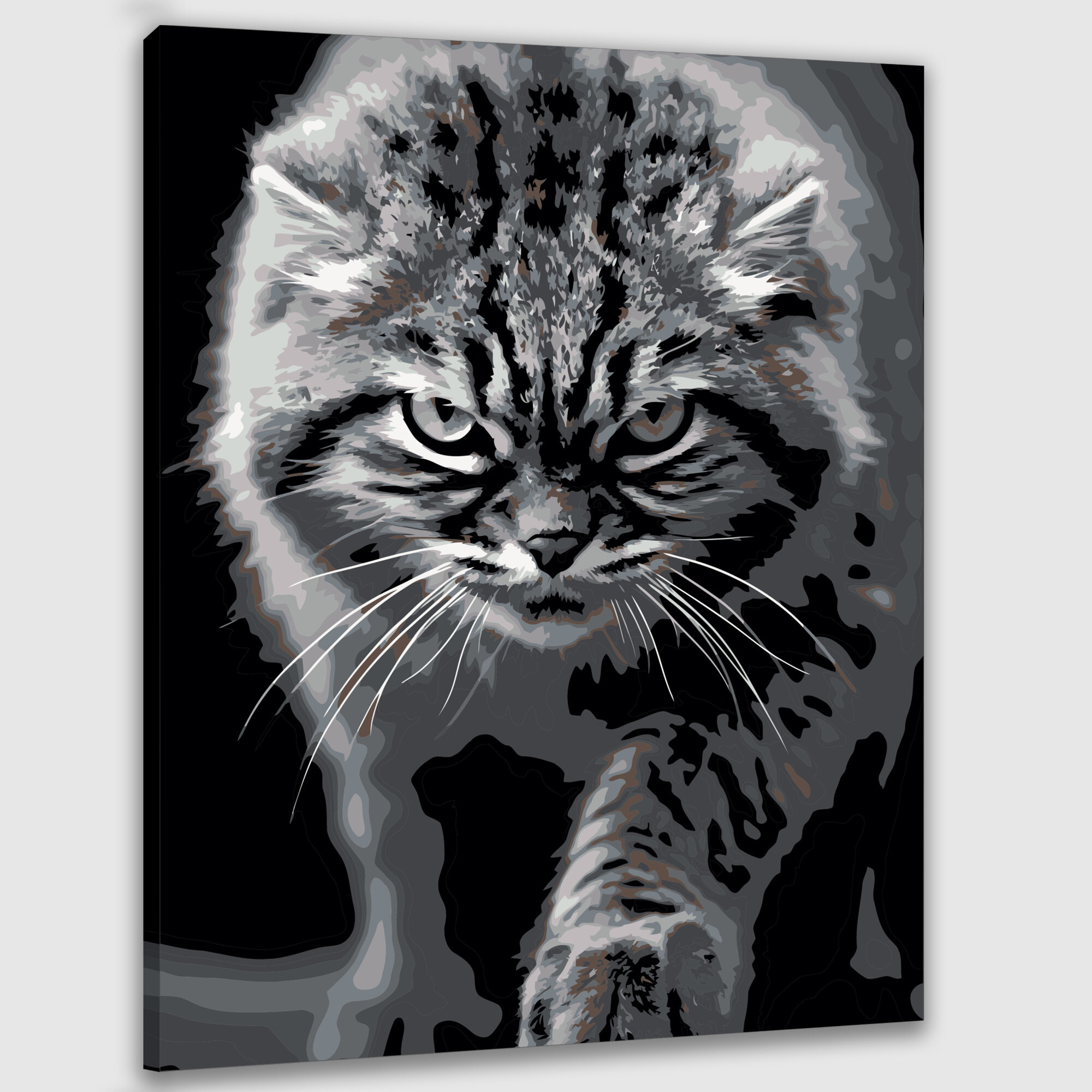 Картина по номерам 40x50 см, черно-белая фотография, манул, прыжок, мускулистое тело, вытянутые когти, ловкость, сила