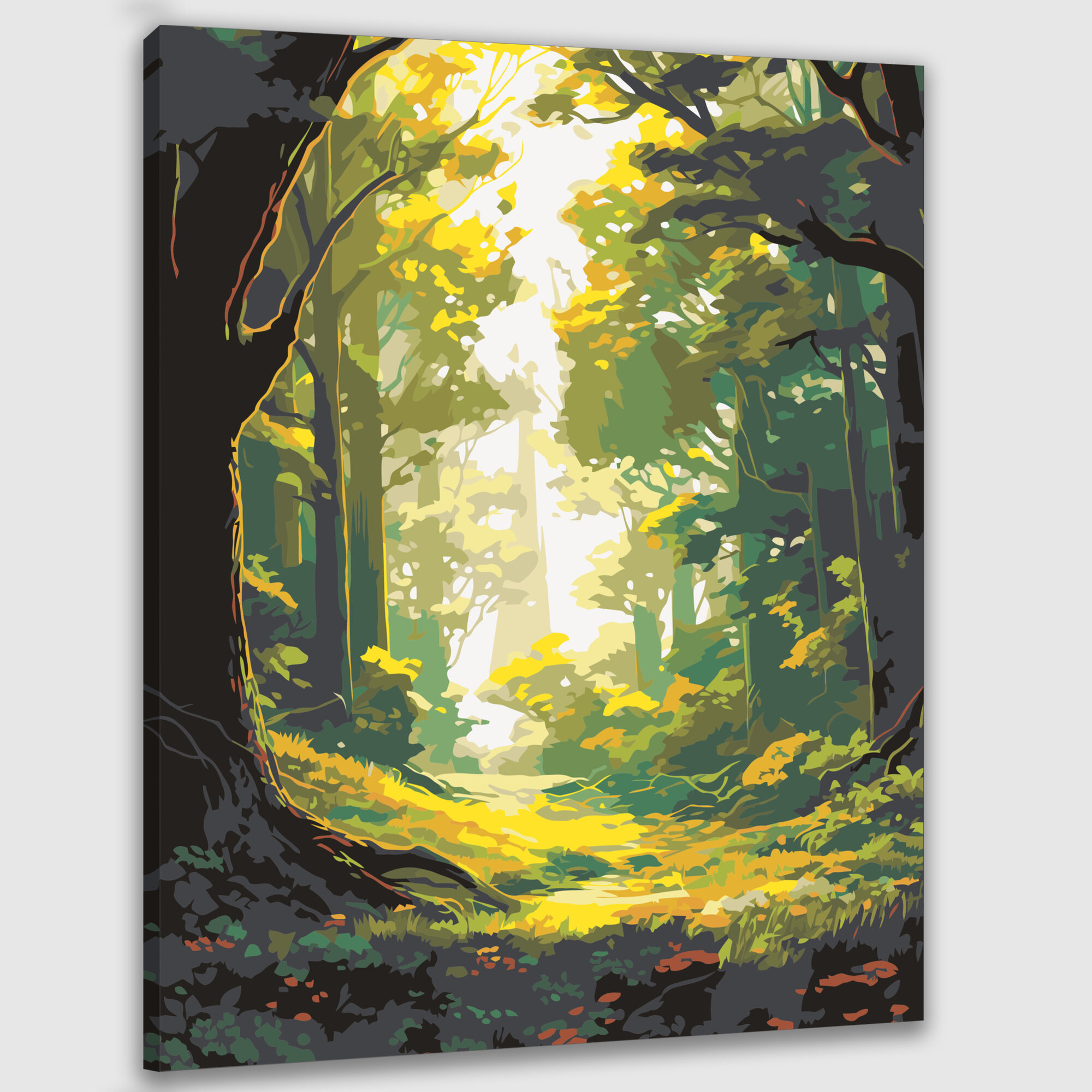 Картина по номерам 40x50 см, солнце, луг, солнечные лучи, дубы, свет и тень, зеленая трава