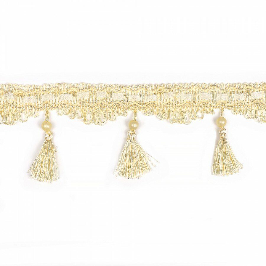 Бахрома для штор с кисточками 6152-0305 цв.6343 шир.110мм 100% ПЭ цв. молочный уп.10м