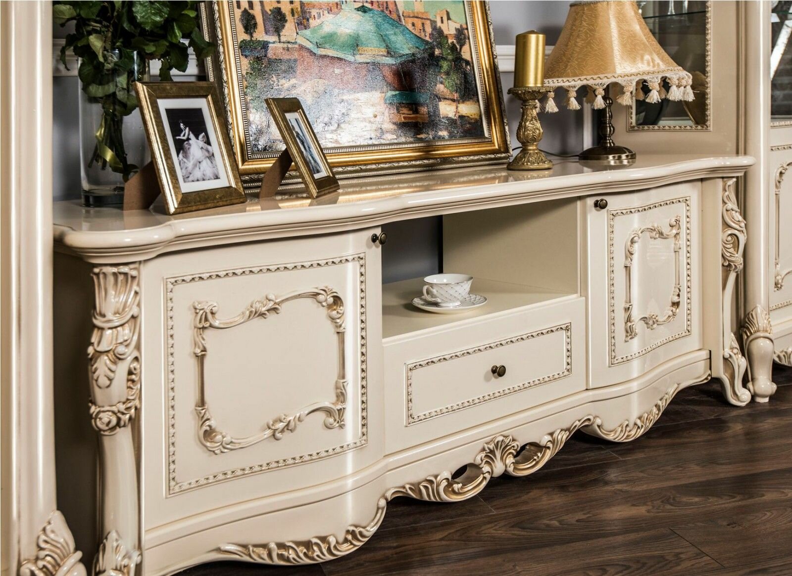 ТВ тумба Alba "Джоконда", бежевая, глянцевая, с ящиками и полками