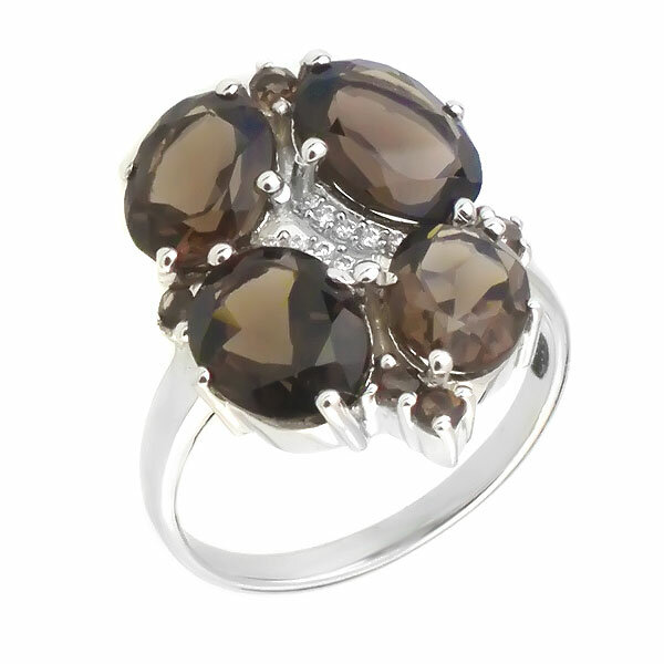 Кольцо тонкое, серебро, 925 проба, родирование, раухтопаз, фианит