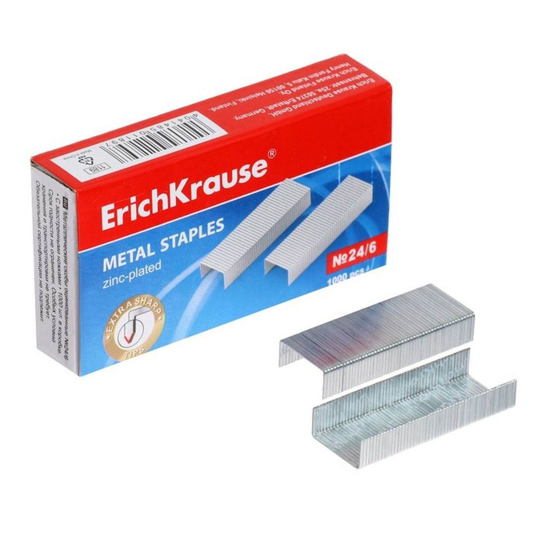 Скобы металлические № 24/6, ErichKrause, заточенные, для степлера, с усиленной пробивной способностью, 1000 штук