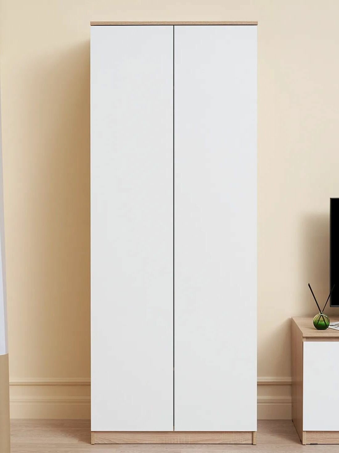 Шкаф 2-х створчатый Челси платяной и антресоль (800) Дуб Сонома/Белый глянец