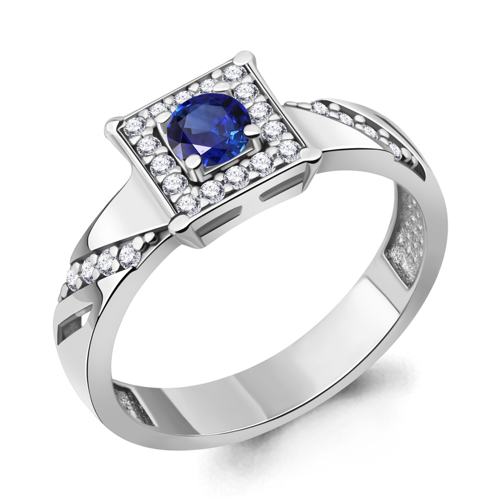 Кольцо, серебро, 925 проба, родирование, сапфир синтетический, фианит