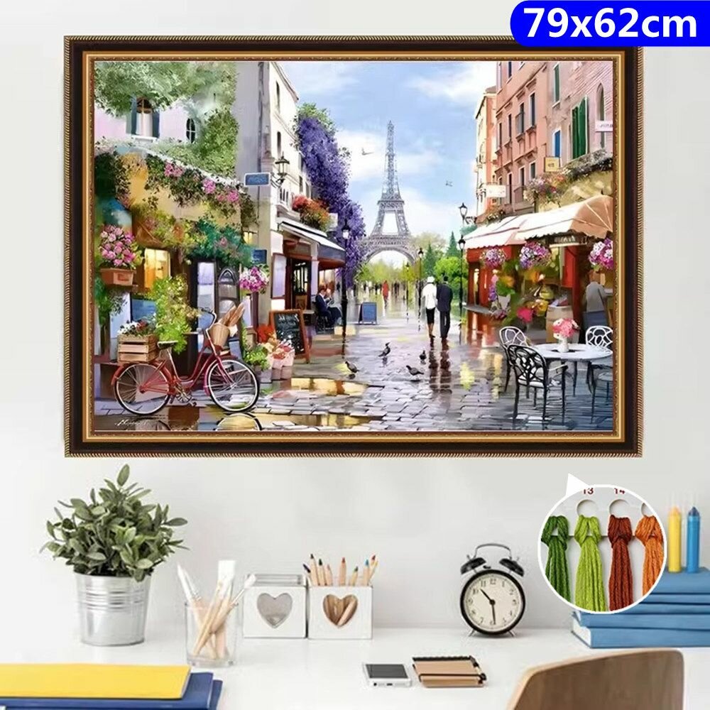 Набор для вышивания крестом, вышивка крестиком Прекрасный вид на улицы Парижа, 11CT 79x62cm, полная зашивка, LYTOOMOY (без подрамника, без рамки)