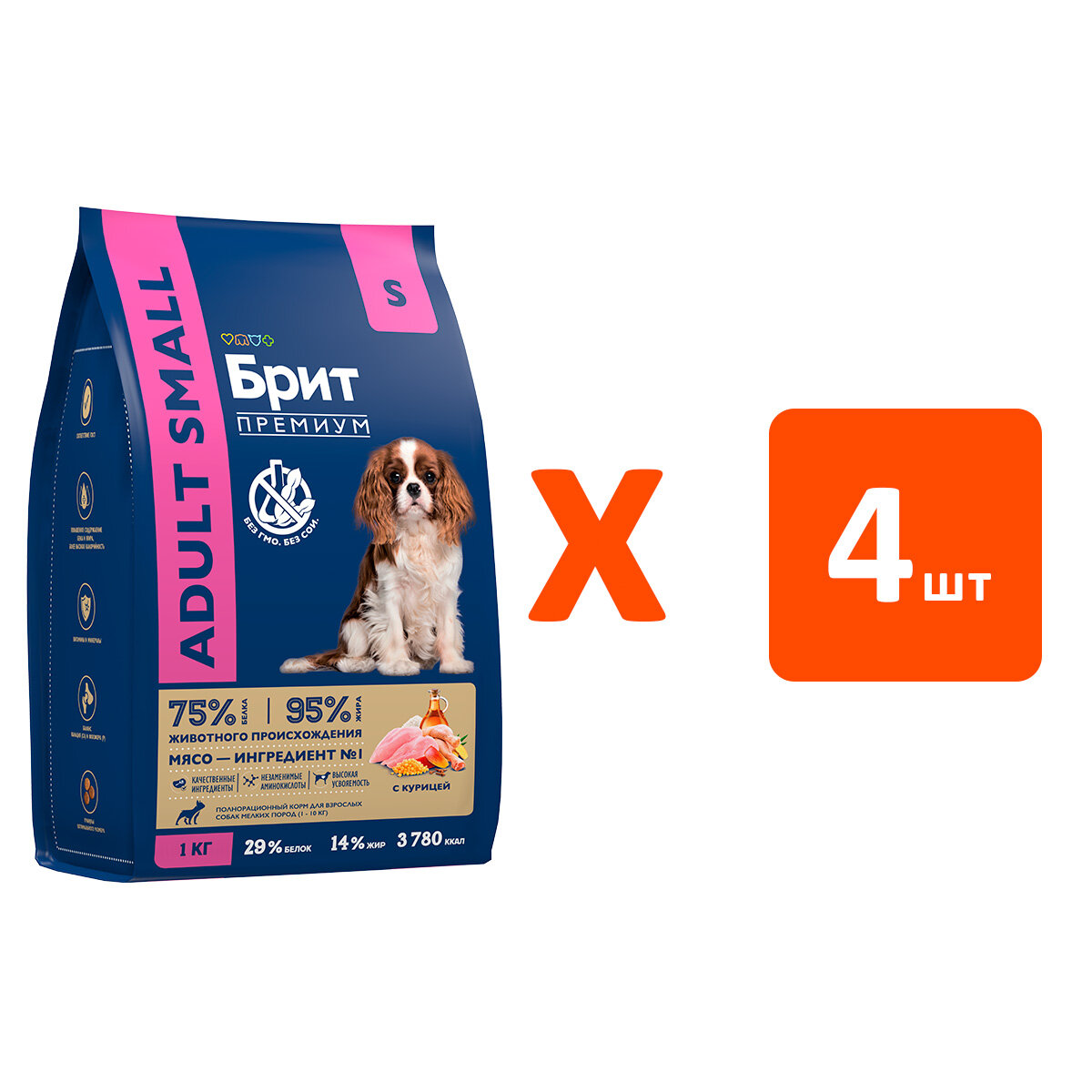 БРИТ ПРЕМИУМ DOG ADULT SMALL для взрослых собак маленьких пород с курицей (1 кг х 4 шт)