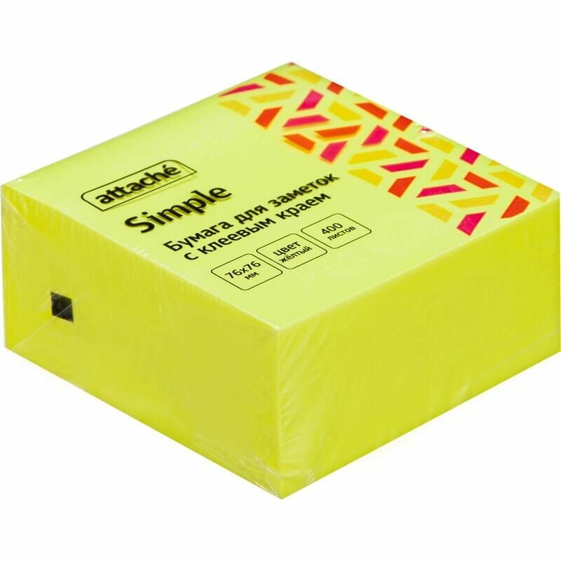 Стикеры Attache Simple 76х76 мм неоновые желтые (1 блок, 400 листов)