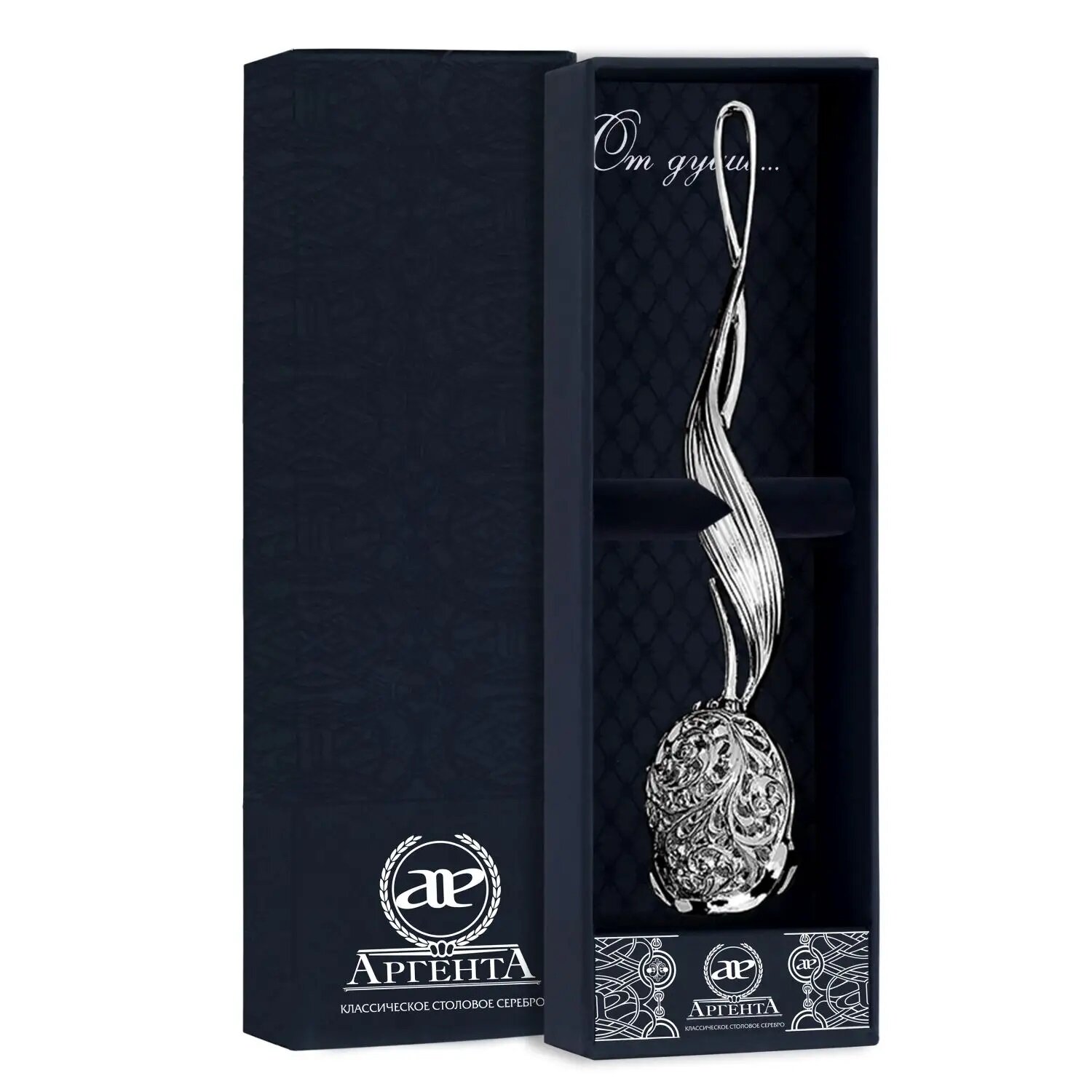 Серебряное ситечко для чая Тюльпан в футляре