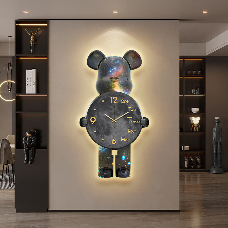 Легкие роскошные часы для гостиной с буйным медведем, креативные настенные часы, атмосферные часы высокого класса, настенный декоративный светильник для прихожей, модная игра, Jishi B Ширина 43 см * высота 80 см-QG-G0 без света