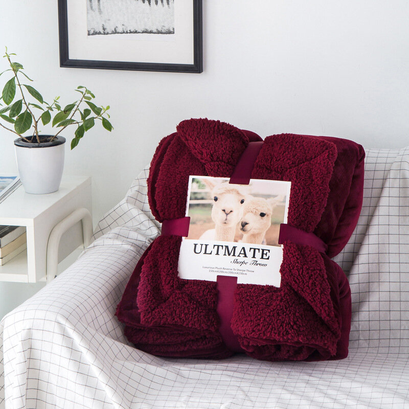 Экспорт и внешняя торговля однотонное двойное одеяло с бархатной подкладкой из ягненка, фалайское бархатное одеяло, чистое красное детское бархатное одеяло, оптовая продажа, очаровательное красное 200x230 см