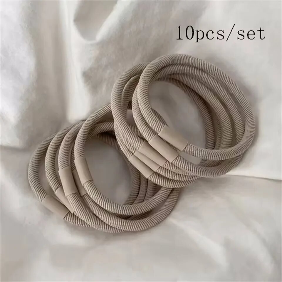 Резинки для волос 10 шт, толстые, черные Бежевый, Beige 10pcs