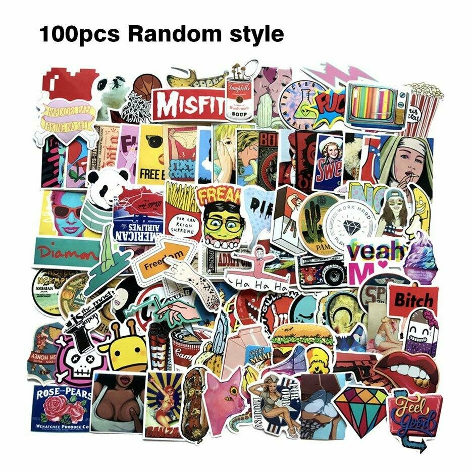 100 шт./упаковка крутых наклеек виниловых наклеек для скейтборда и гитары