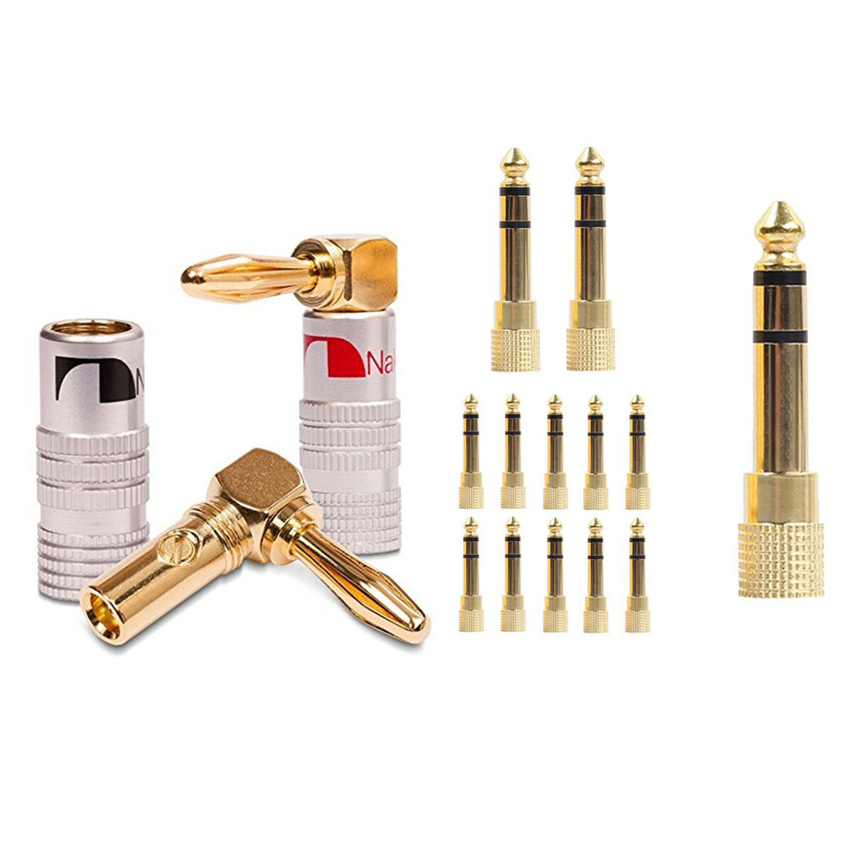 15 шт. аудиоразъемов TRS 1/4 дюйма (6,3 мм) на 1/8 дюйма (3,5 мм) и 4 шт. 24-каратного золота 90 градусов Nakamichi разъемы типа «банан» для динамиков