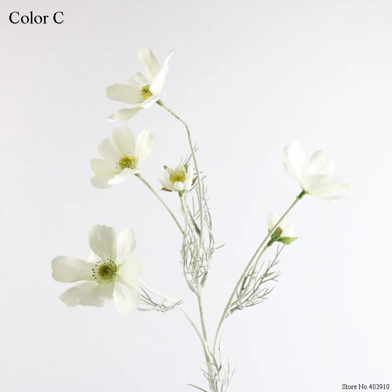 Искусственные шелковые ромашки, 6 головок/веток Белый, C