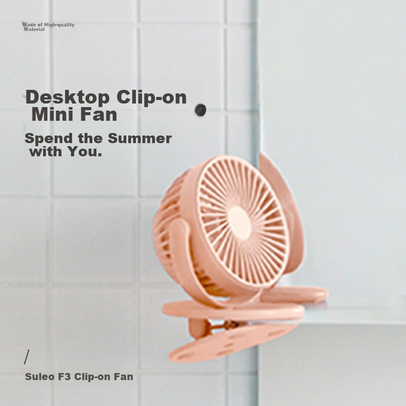 SOLOVE F3 Desktop Mini USB Clip-On Fan, Portable Handheld Fan for Student Dorm, Office, Car, Baby Stroller, Bedside Fan, Cherry Blossom Pink