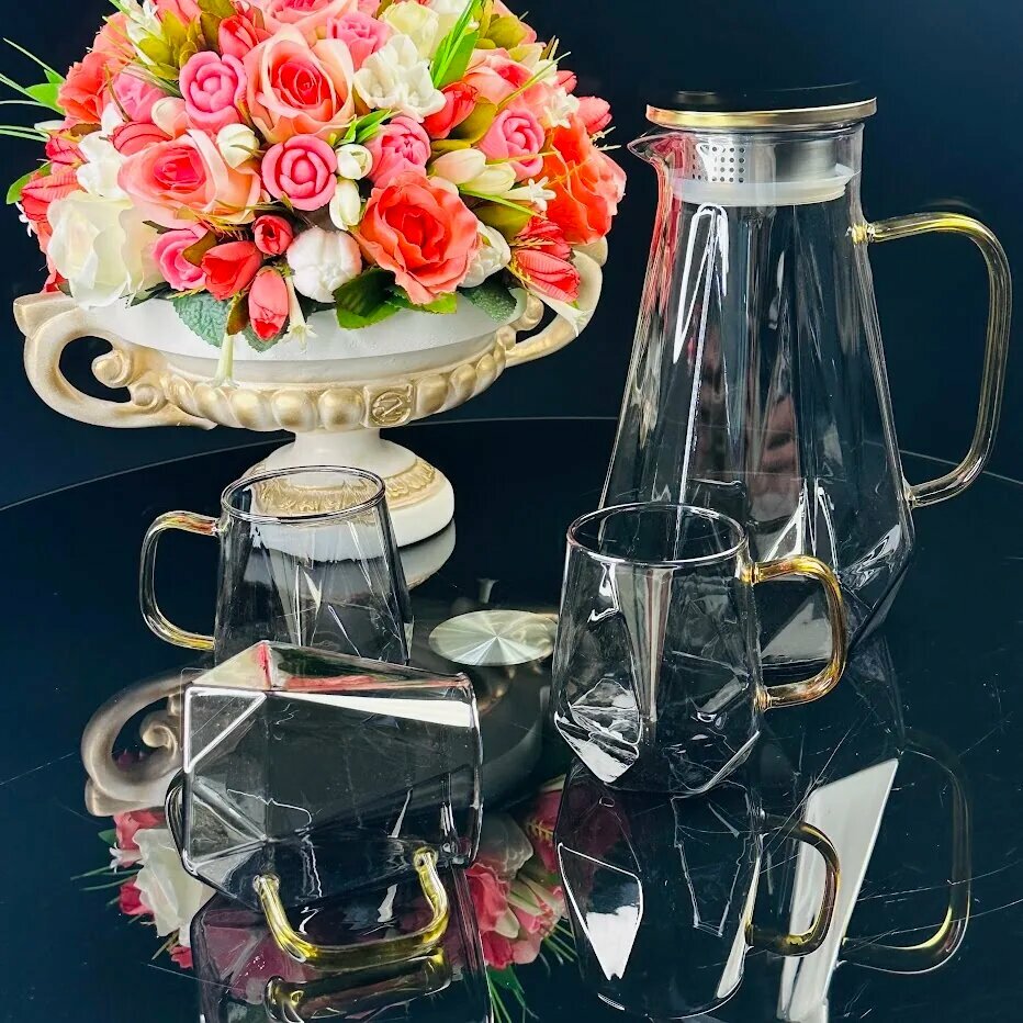 Графин со стаканами Lenardi, стекло, 1850 мл, 7 предметов, серый