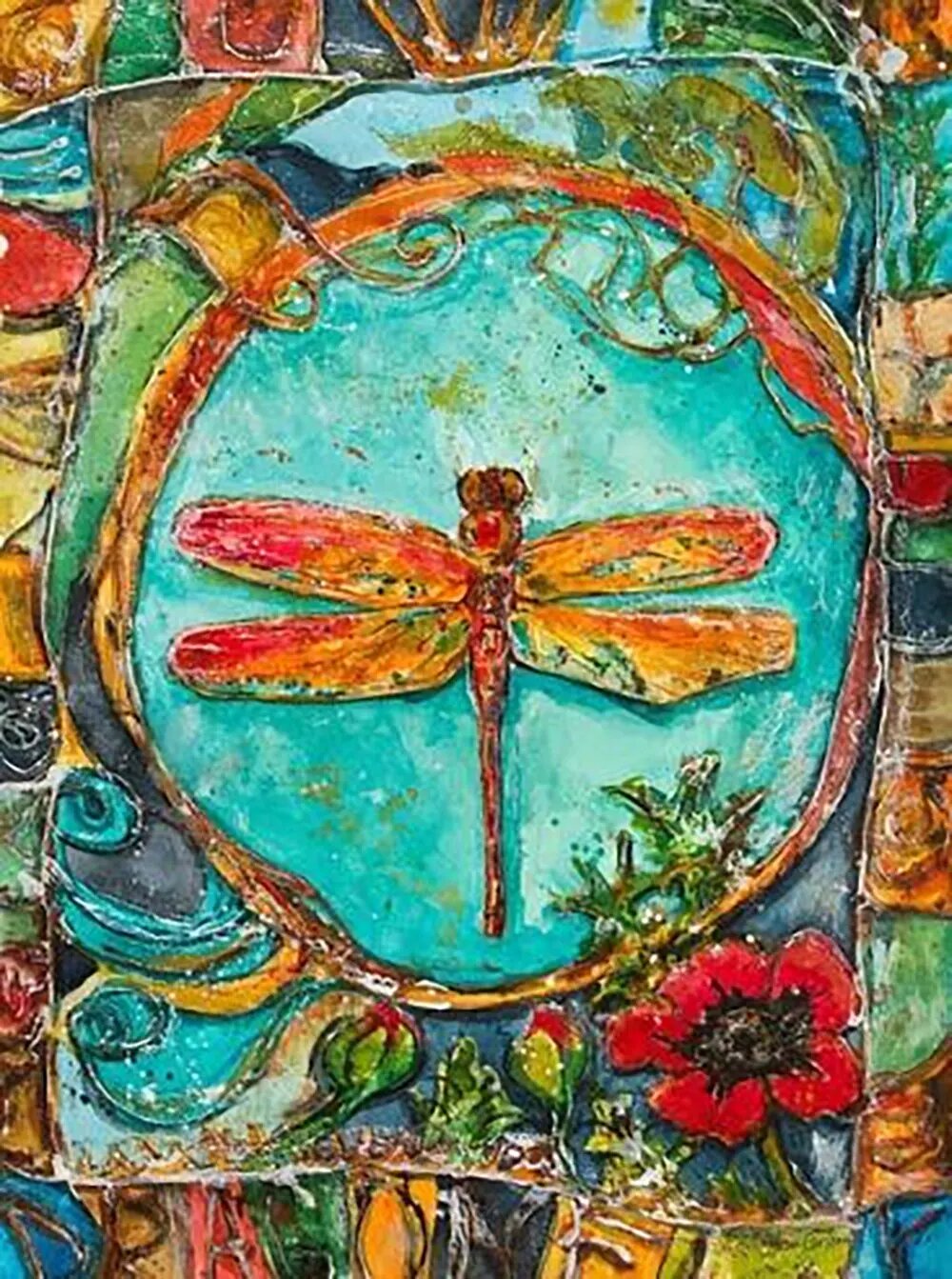 5D DIY Алмазная картина Стрекоза Цветок Полная круглая Алмазная мозаика Пейзаж Алмазная вышивка Комплект Стразы Украшение для дома