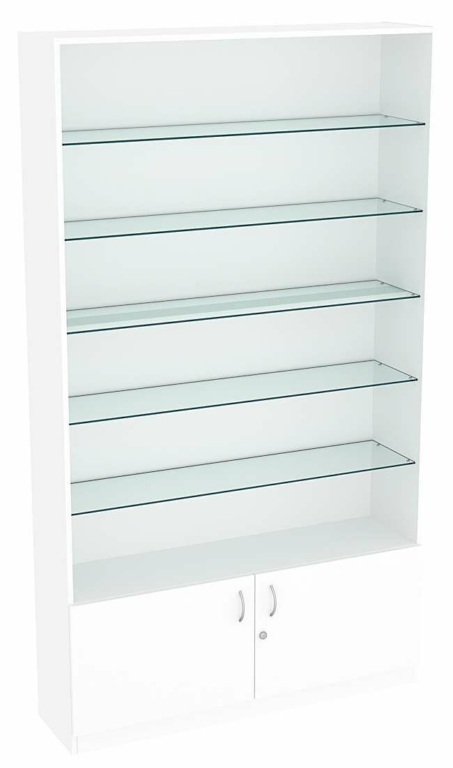 Витрина сэсп-о №1-1-300 (З/C - ДВП) со стеклянными полками, Белый