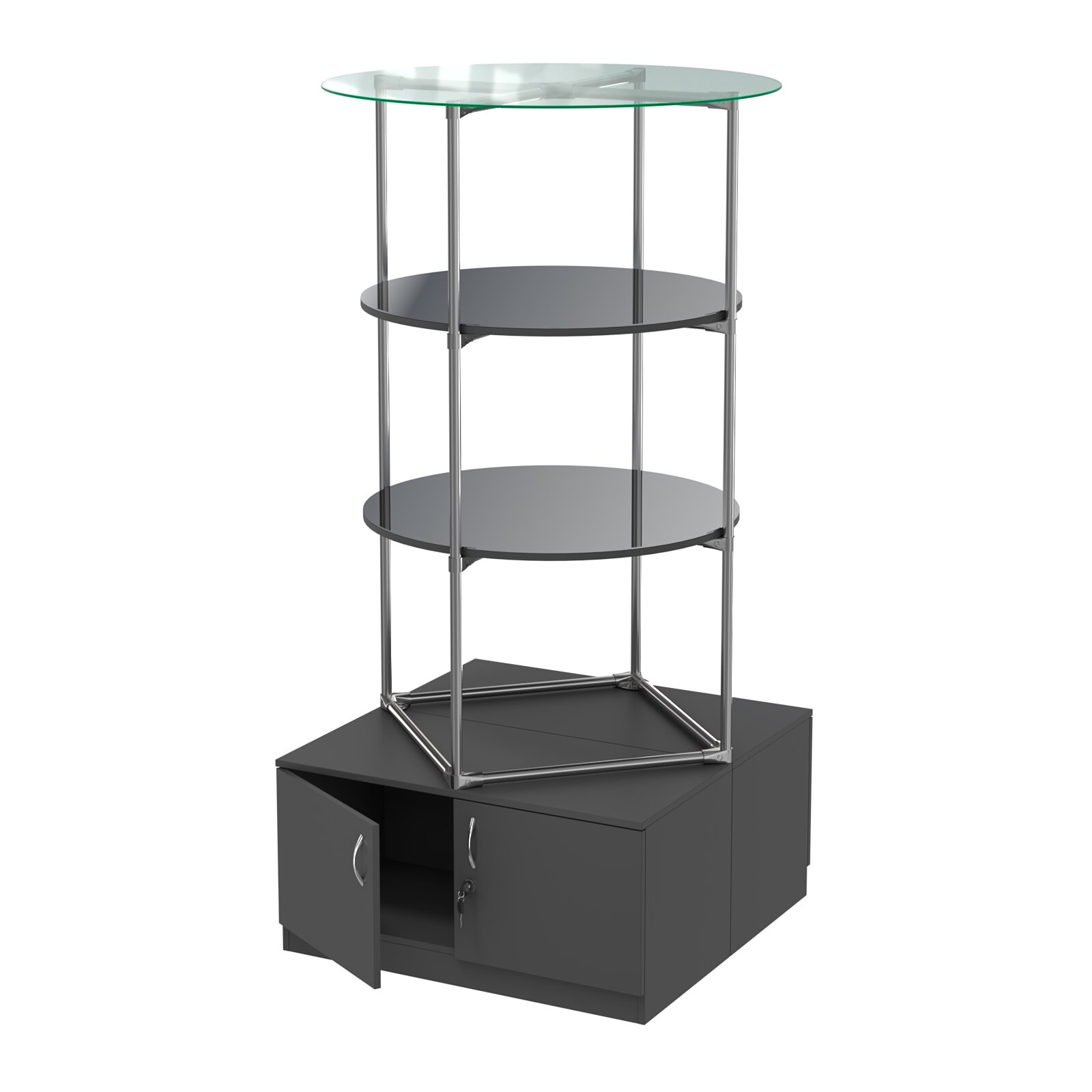 Торговые стенды сфера с полками и тумбами №4 (с двумя зеркальными полками), Черный