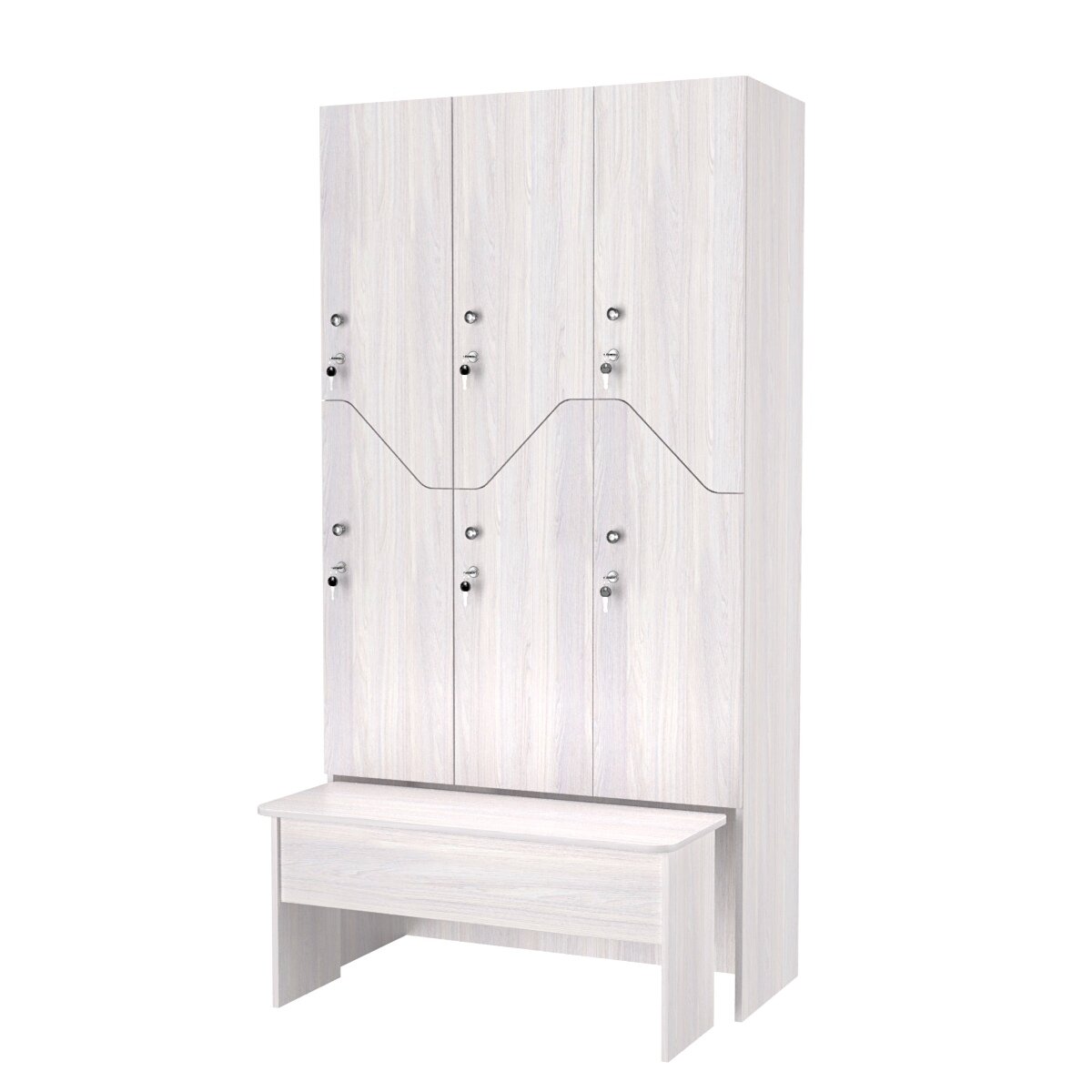 Шкаф для раздевалок с задвижной скамейкой комбо-элегия №3-2А, Ясень Анкор светлый