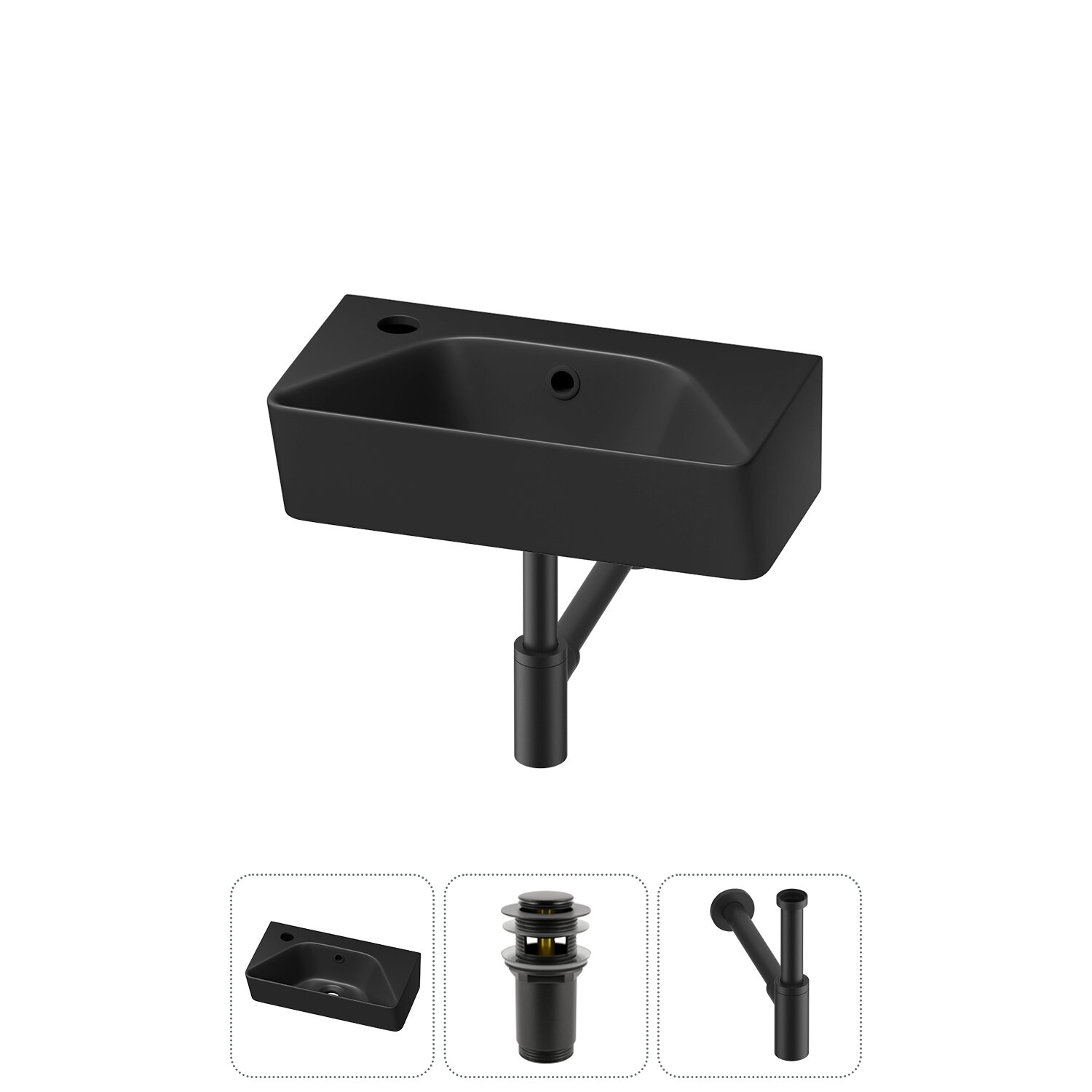 Подвесная или накладная раковина в ванную комнату Lavinia Boho Bathroom Sink 20216461R в наборе 3 в 1: раковина 40 см в цвете матовый черный, донный клапан, сифон