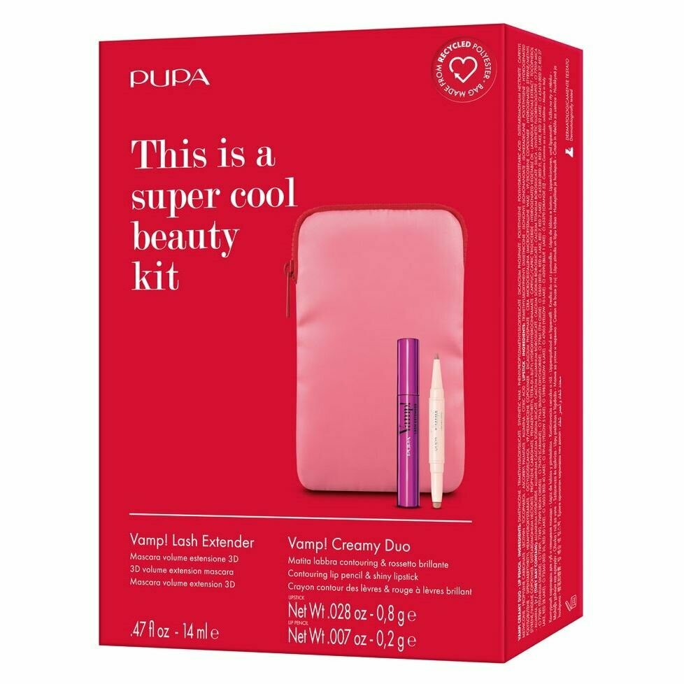Набор Pupa Gift Sets Vamp! Lash Extender & Vamp! Creamy Duo & Cумочка: тушь для ресниц, помада, сумочка
