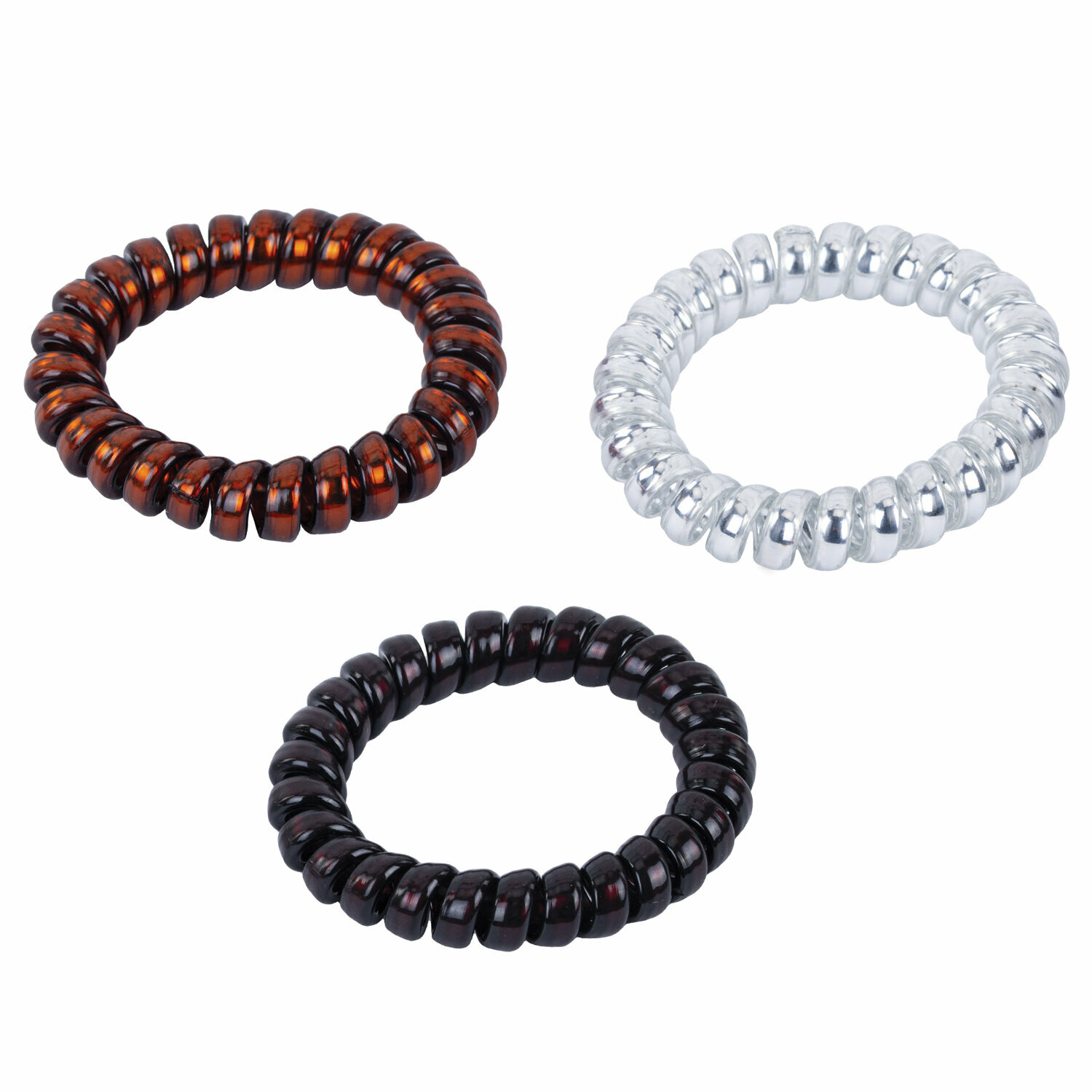 Резинки для волос набор 3 шт, диаметр 5 см, пружинка, чёрный, серебристый, коричневый, MONTE VITA, 457057